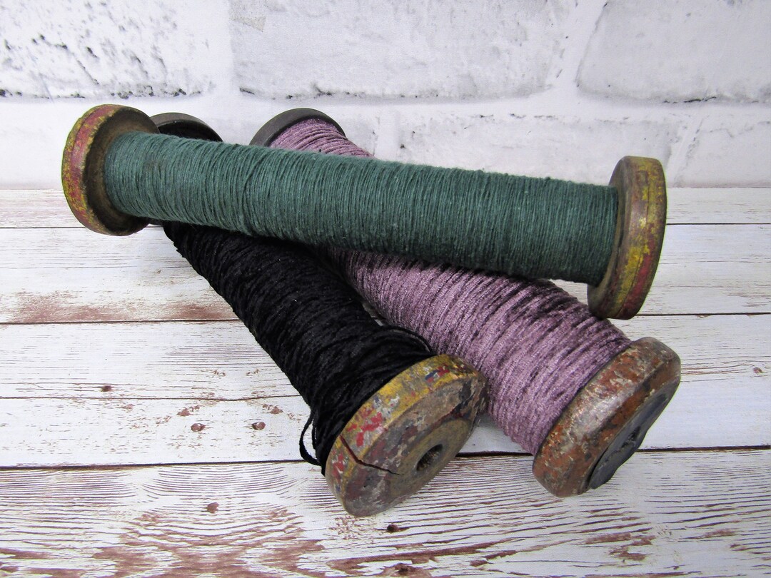 Set of 3 Antique Vintage Industrial Textile Bobbins Spools W/thread ...