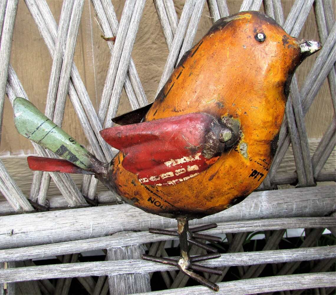 Rustic Small 6.5 Tall Repurposed Scrap Metal Yellow Bird | Etsy