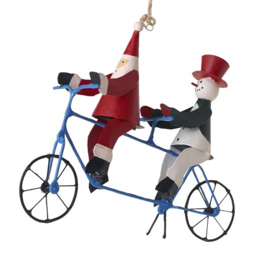 Primitive Style Metal Tandem Bicycle Riding Santa Claus and Snowman ...