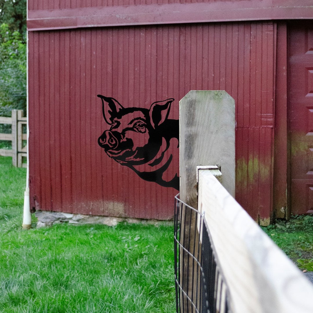 12 Metal Outdoor Corner Peeking Pig Hog Fence Post Porch Art Sign - Etsy