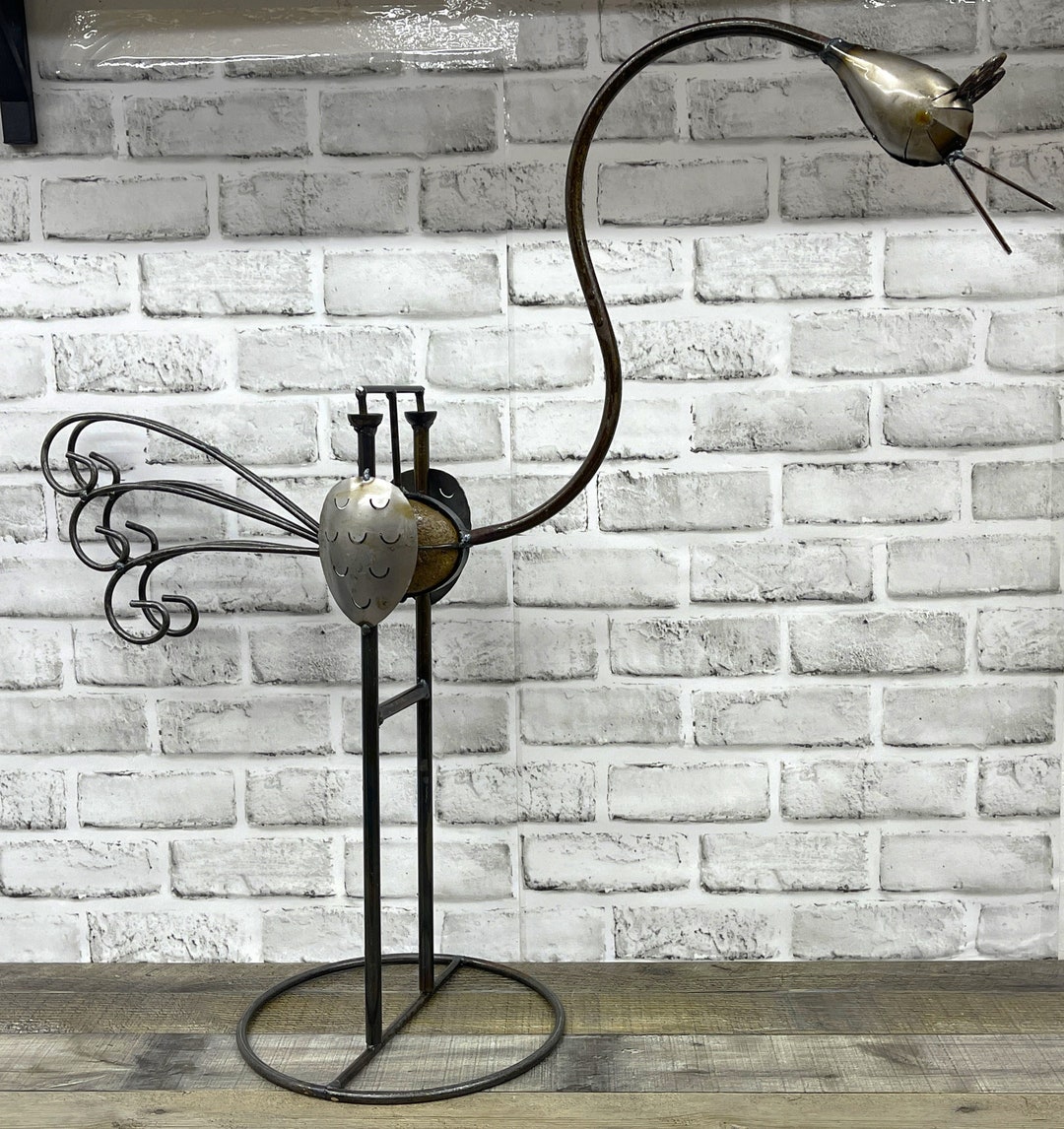 Kinetic Welded Metal 28 X 30 Rocking Bird Statue Garden Yard Porch Deck ...