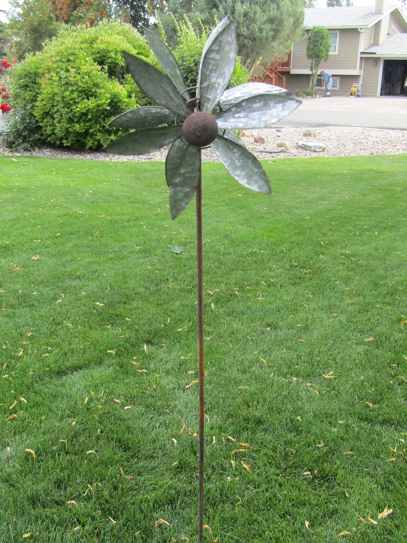 Galvanized Rustic Metal Double Spinner Petal Blades Yard | Etsy