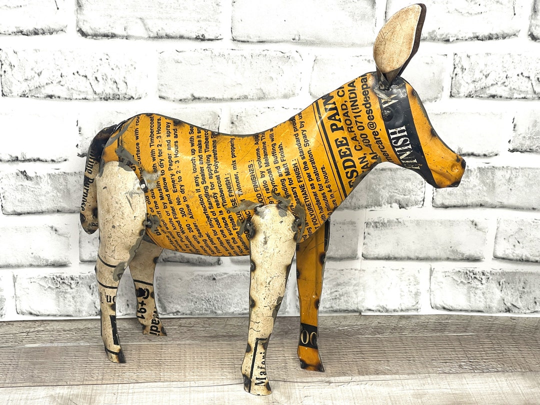 15 Rustic Repurposed Recycled Yellow Scrap Metal Donkey Mule Statue ...