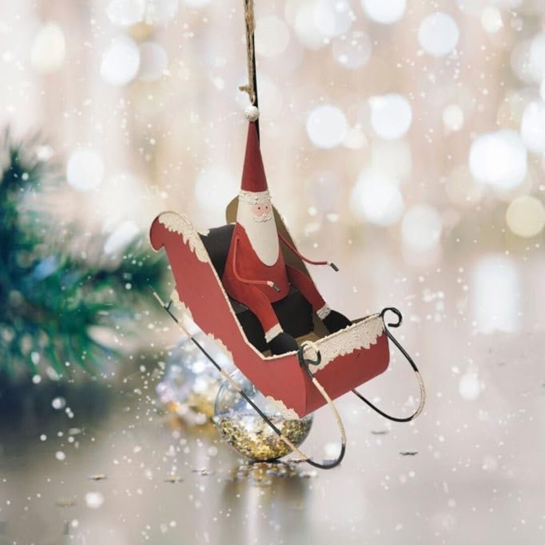 Primitive Style Metal Santa Claus in Sleigh 9.75 L X 8 H Christmas Tree ...