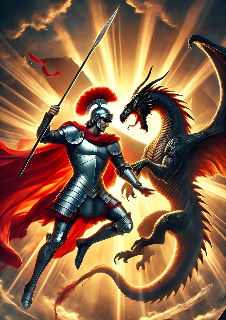 Saint George Slaying Dragon Art Print Superhero Religious Decor ...