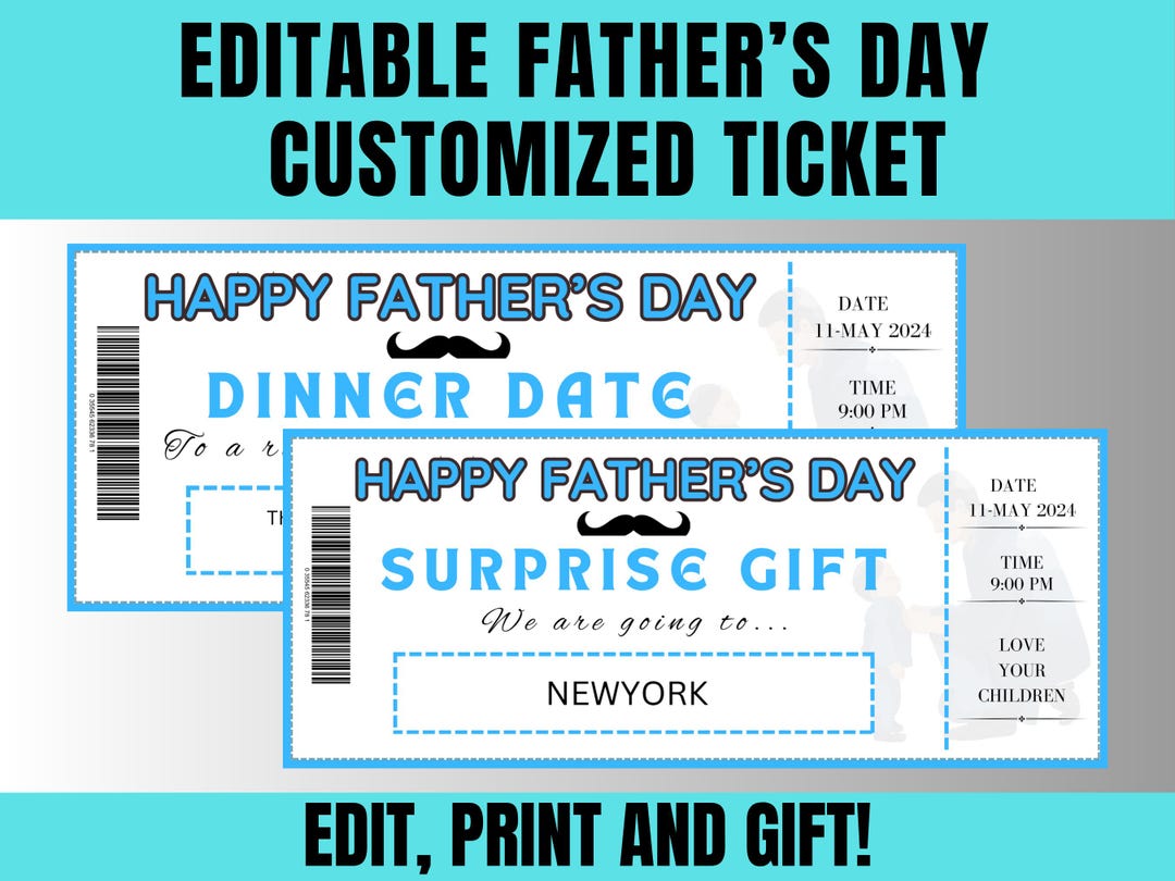 Editable Happy Father's Day Surprise Ticket, Gift Certificate Template ...