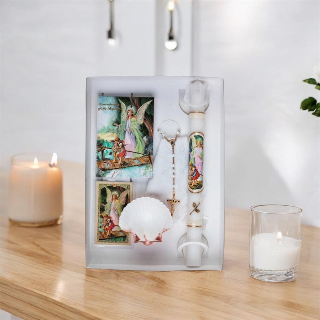 Baptism Candel Set Christsening Shell Angel-baptism Gift Set- Boy and Girl Baptism Gift Set ...