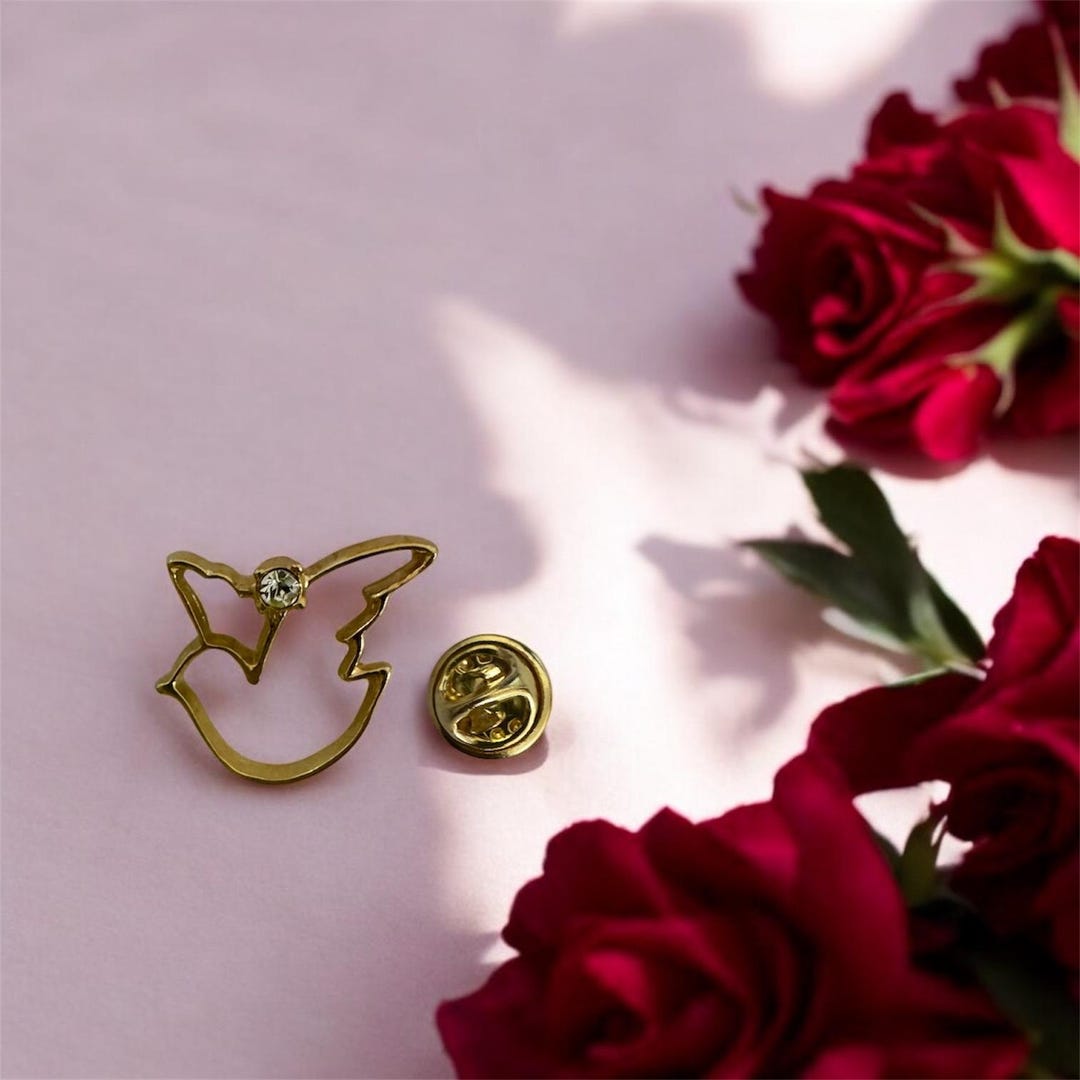 Holy Spirit Dove Pin - Gold Plated With Enemal Crystal - Etsy