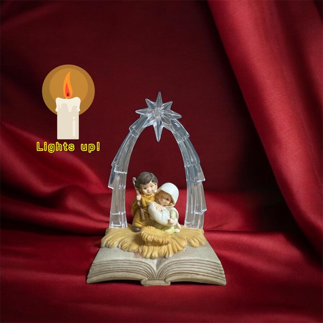 Holy Family Nativity - Bible With LED Lighted Star and Stable Figurine ...