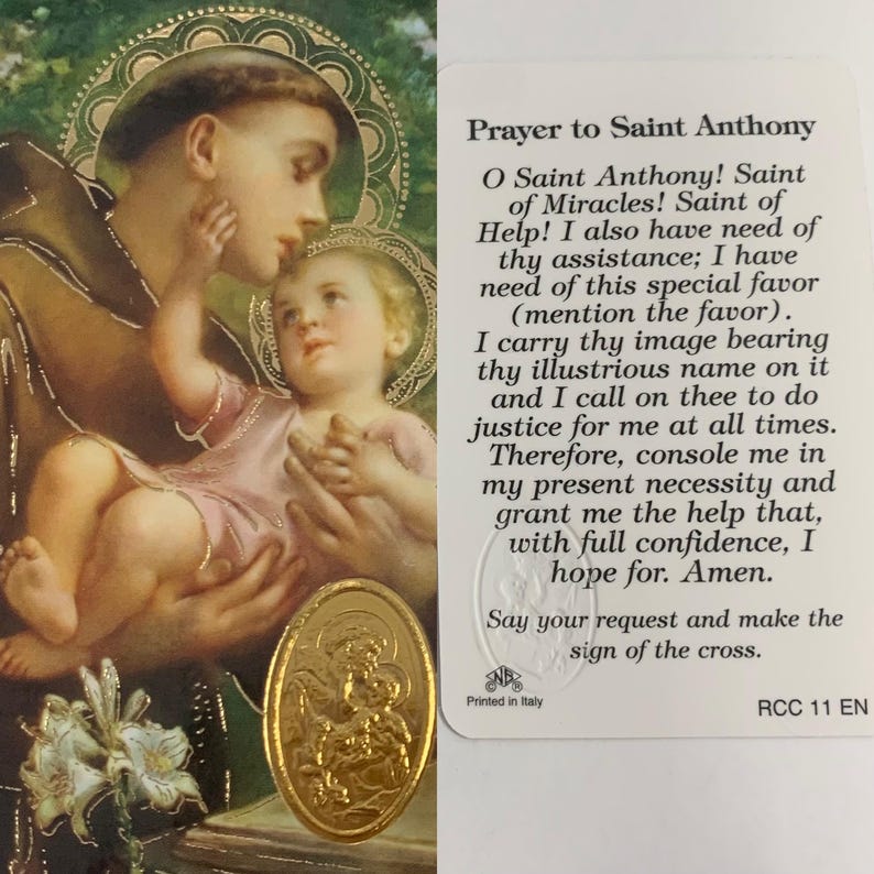 St Anthony of Padua Prayer Card- Paperstock Holy Card- Laminated - - Etsy