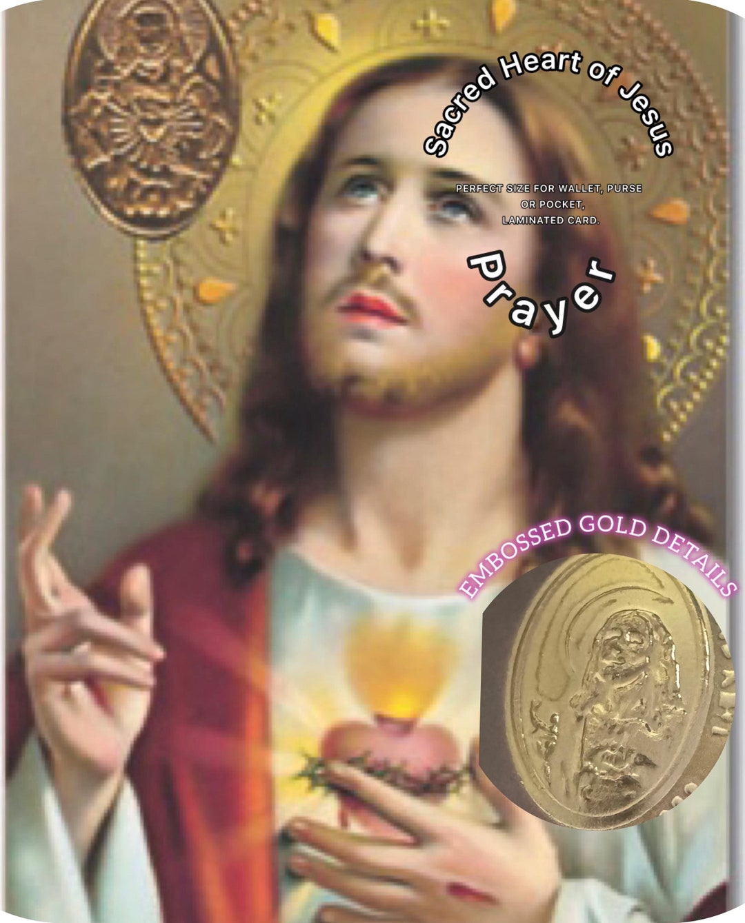 Sacred Heart of Jesus With Prayer Holy Card- Paperstock Holy Card- Laminated- Pocket Size - Etsy