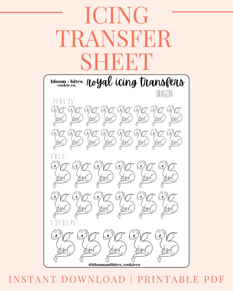 Dragon Royal Icing Transfer Sheet Template Printable Dragon Icing ...