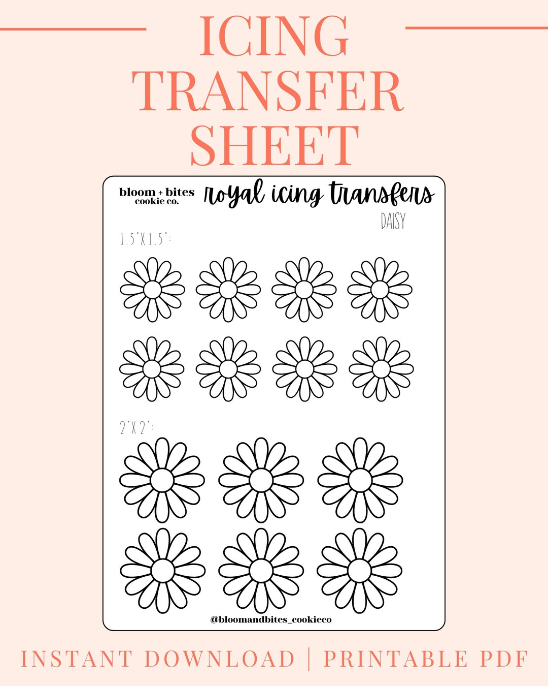 Daisy Royal Icing Transfer Template Printable Flower Transfer Sheet ...