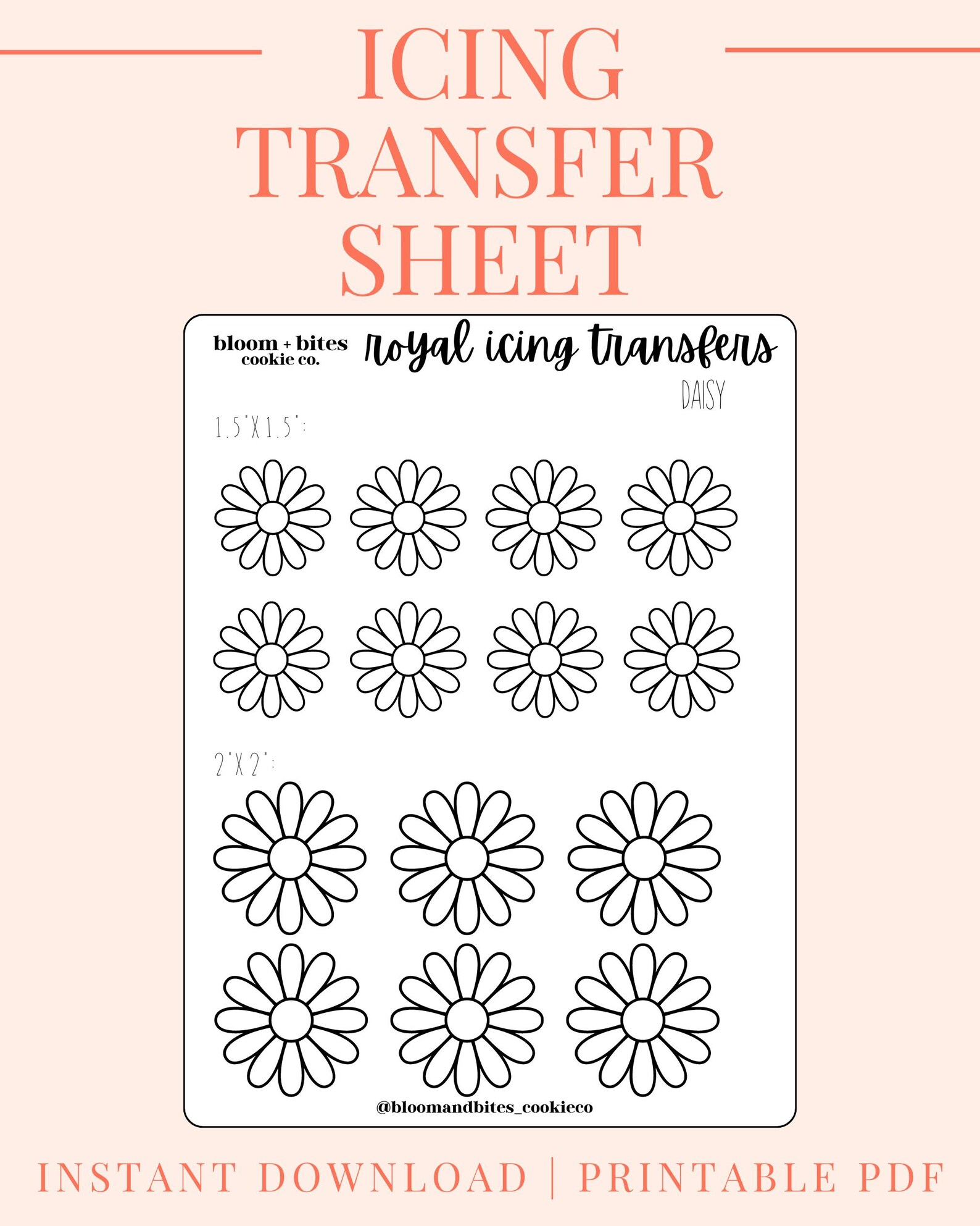 Daisy Royal Icing Transfer Template Printable Flower Transfer Sheet ...
