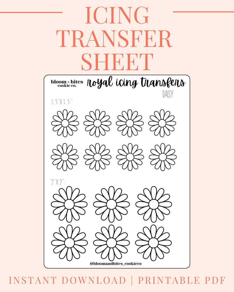 Daisy Royal Icing Transfer Template Printable Flower Transfer Sheet ...