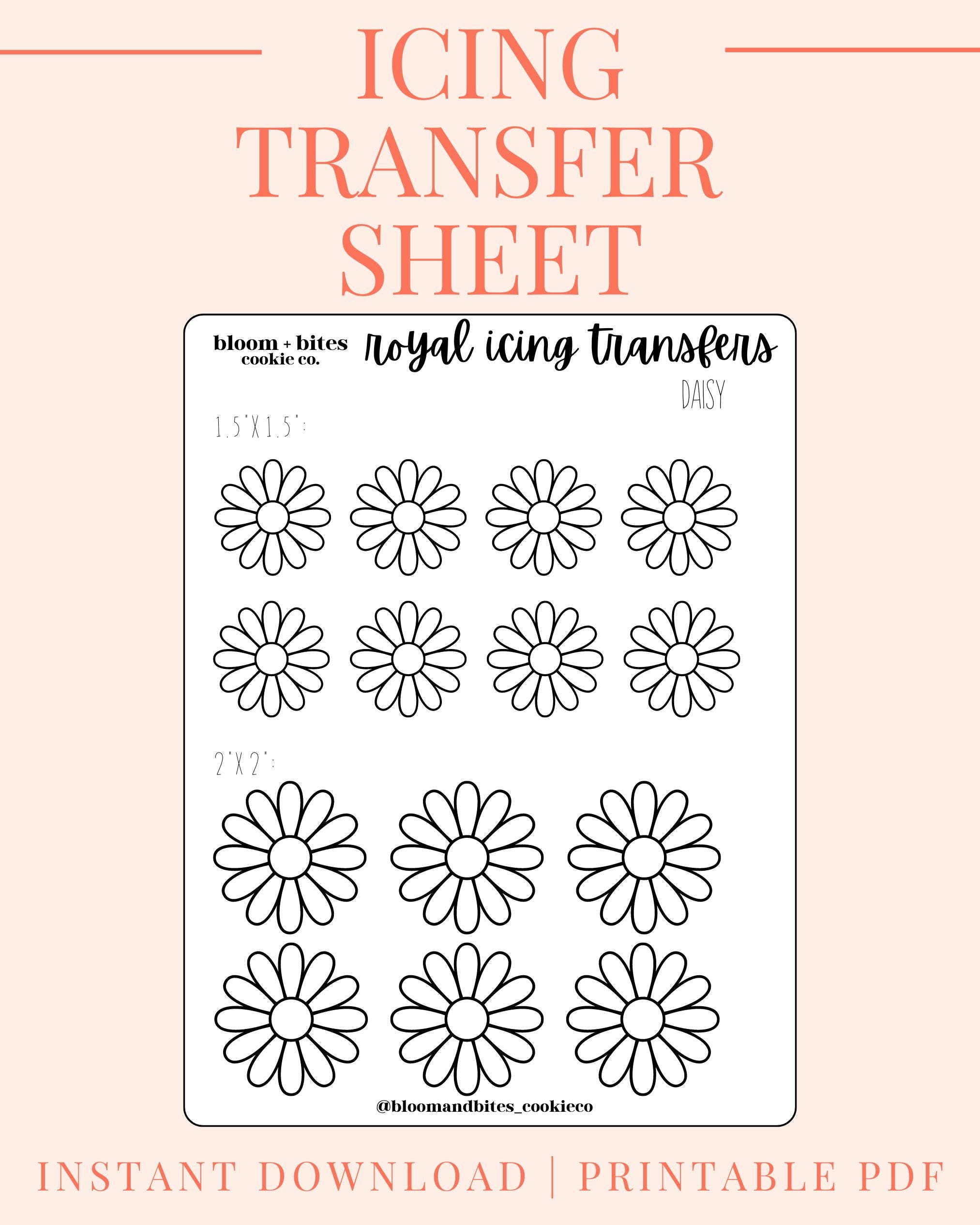 Daisy Royal Icing Transfer Template Printable Flower Transfer Sheet ...