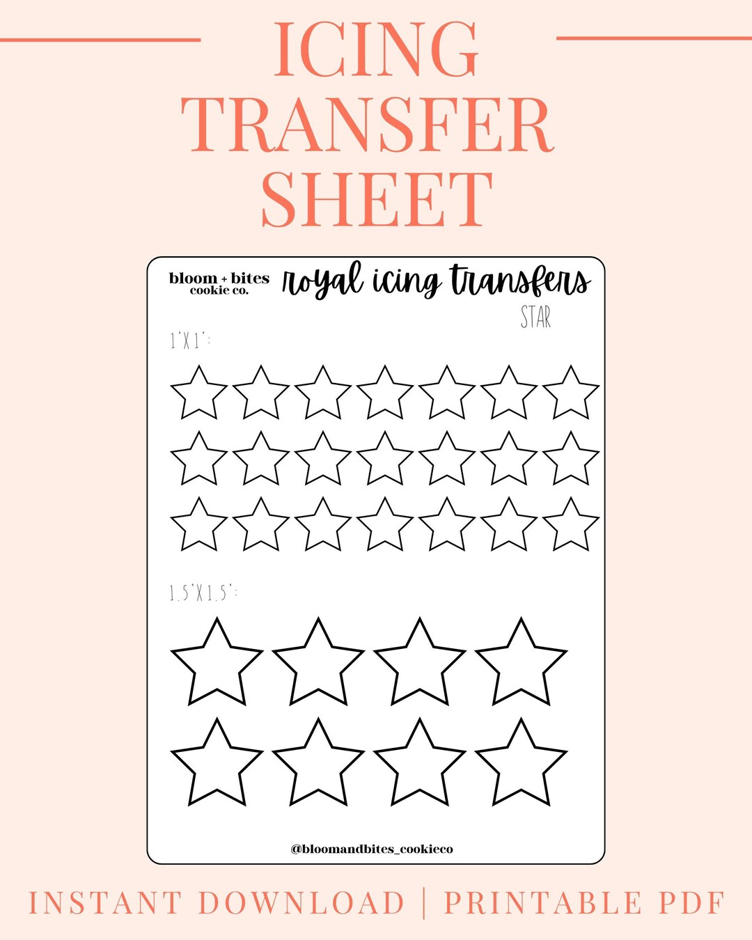 Star Royal Icing Transfer Template Printable Star Icing Template Royal ...