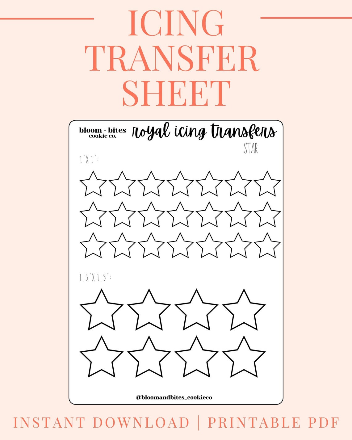 Star Royal Icing Transfer Template Printable Star Icing Template Royal ...