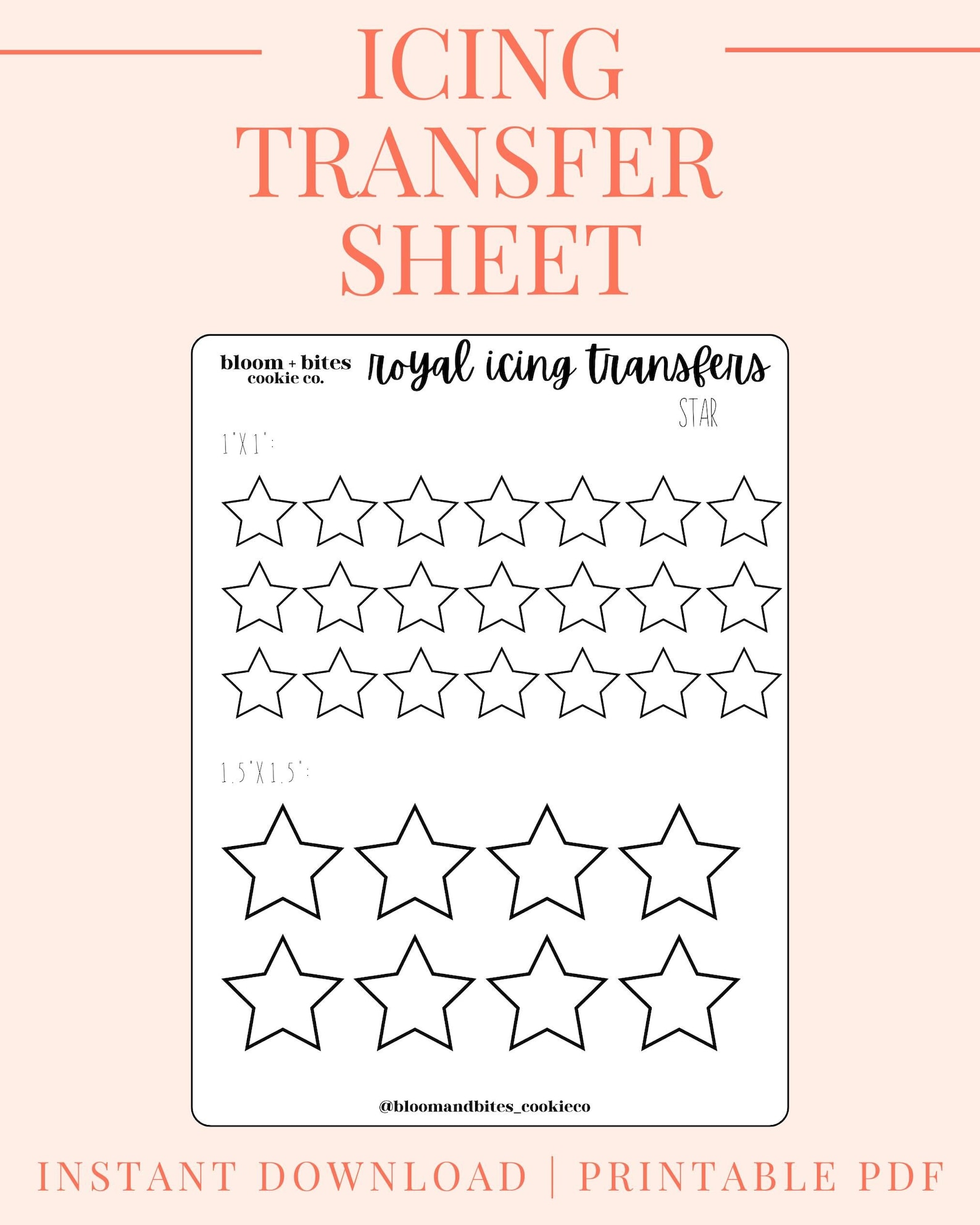 Star Royal Icing Transfer Template Printable Star Icing Template Royal ...