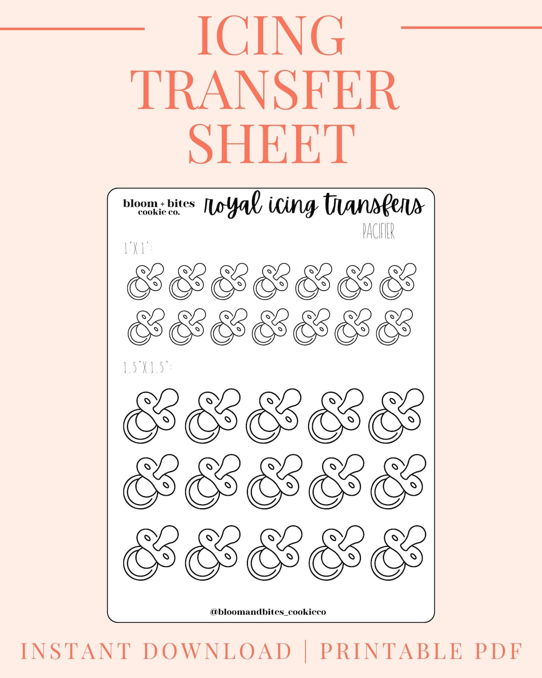 Pacifier Royal Icing Transfer Template Printable Baby Pacifier Icing ...