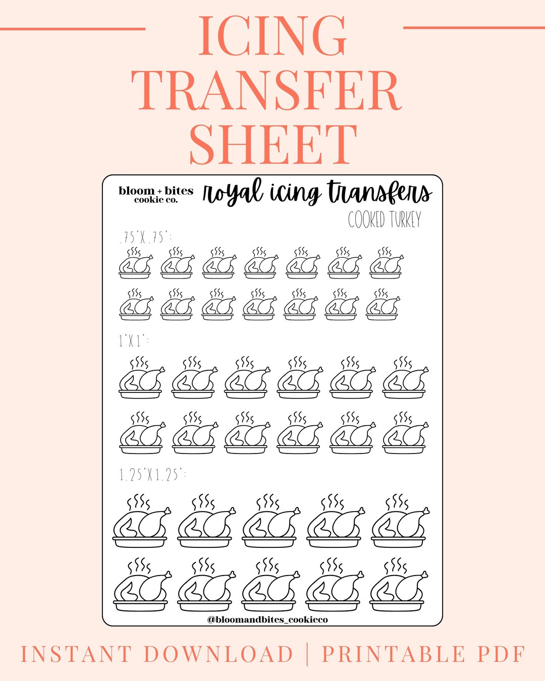 Cooked Turkey Royal Icing Transfer Sheet Printable Turkey Icing ...