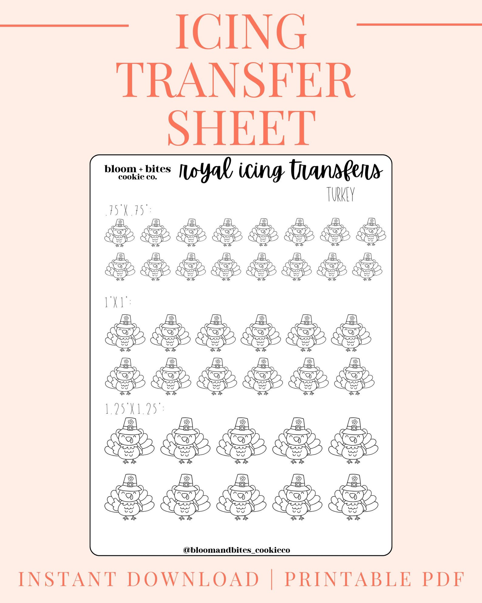 Thanksgiving Turkey Royal Icing Transfer Template Printable Turkey ...