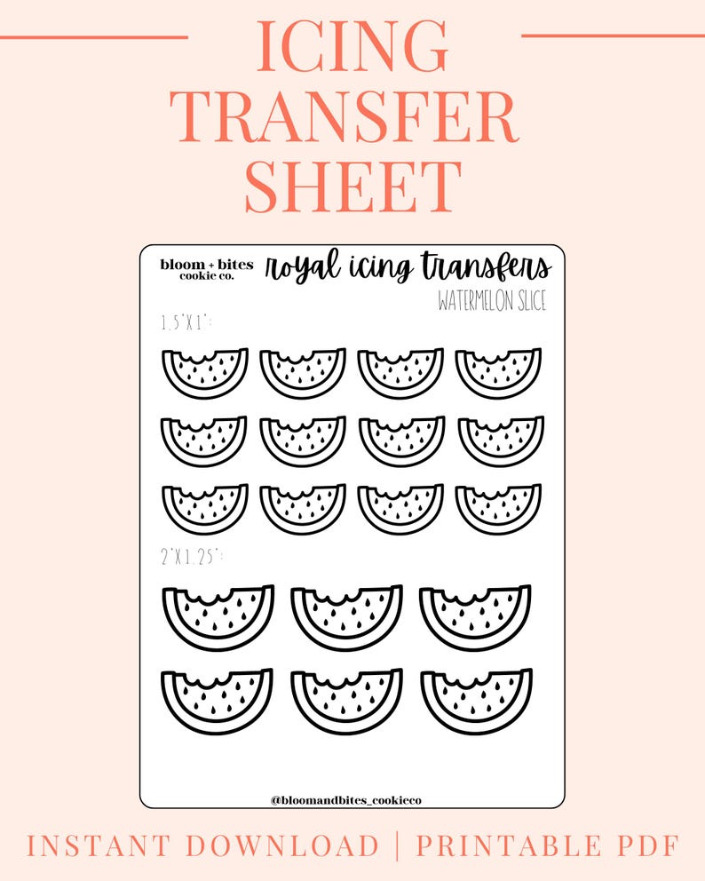 Watermelon Slice Royal Icing Transfer Template Printable Watermelon ...