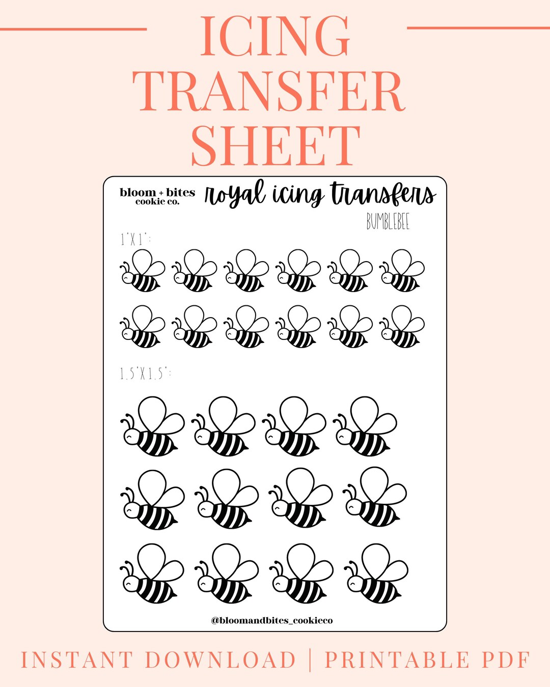 Bumblebee Royal Icing Transfer Template Printable Bee Icing Transfer ...