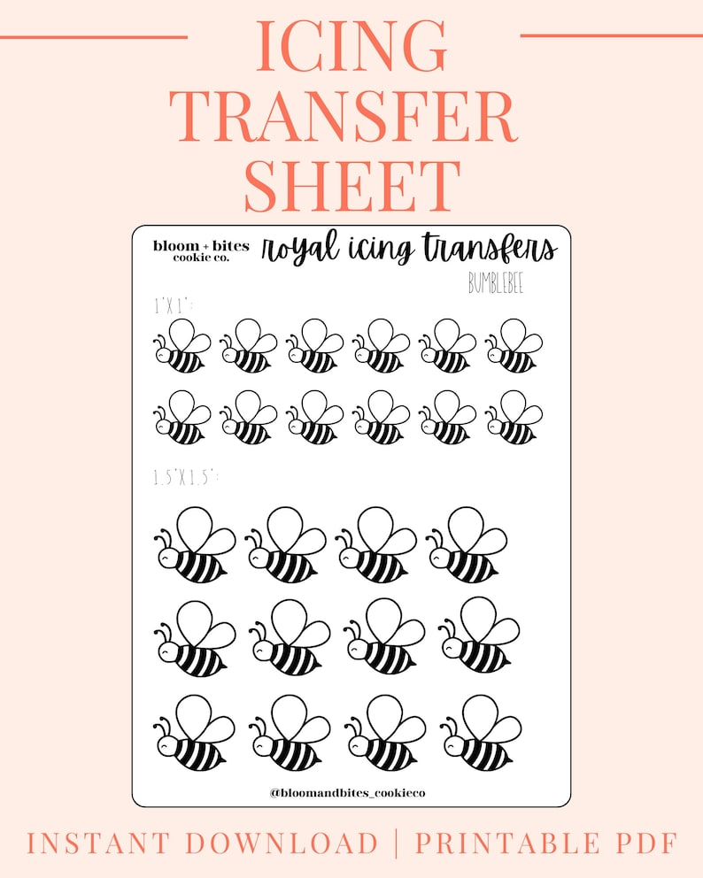 Bumblebee Royal Icing Transfer Template Printable Bee Icing Transfer Sheet - Etsy