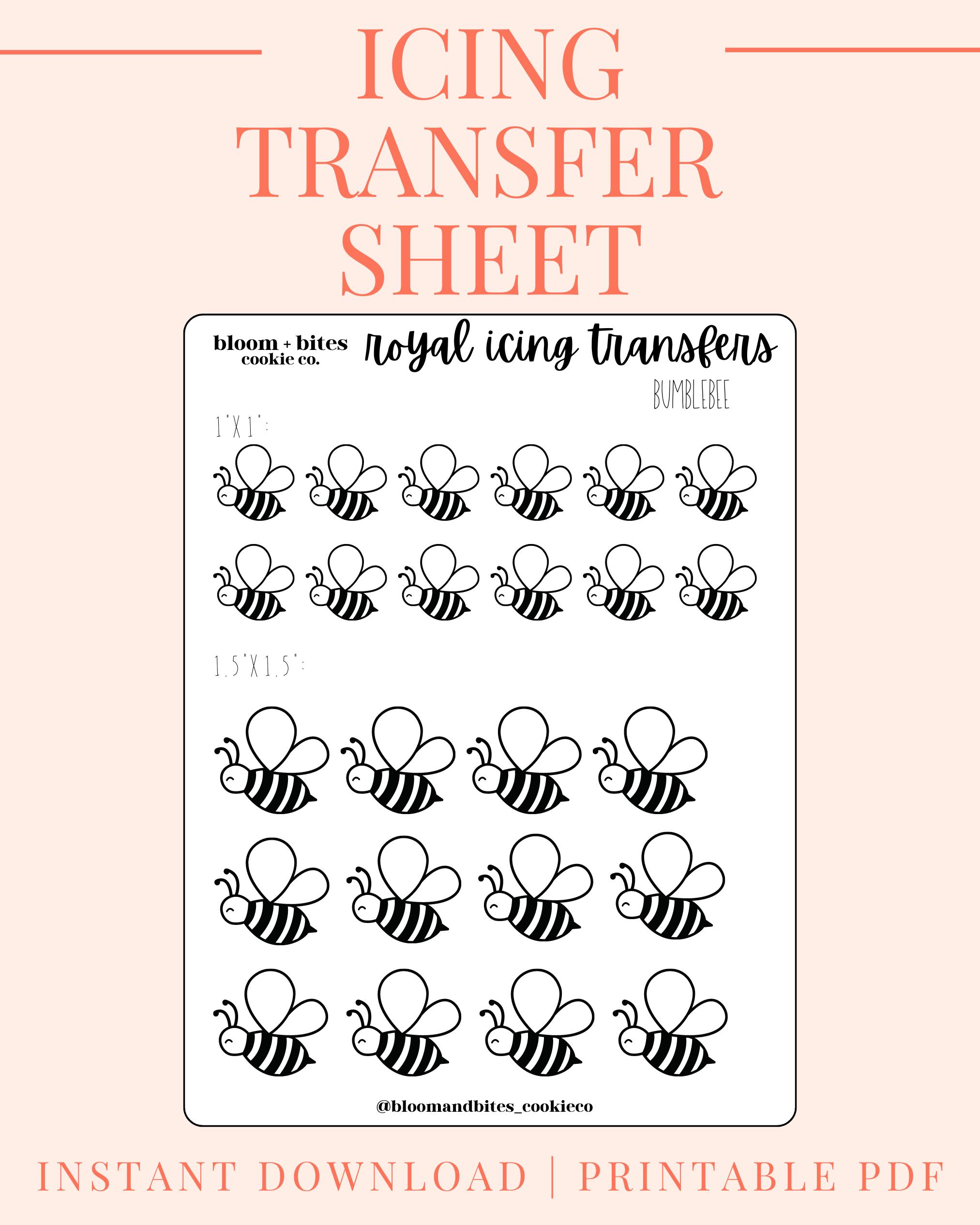Bumblebee Royal Icing Transfer Template Printable Bee Icing Transfer ...