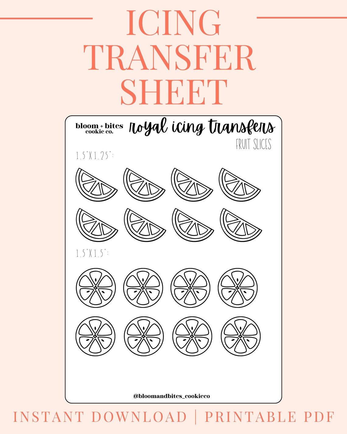 Fruit Slices Royal Icing Transfer Template Printable Fruit Slices Icing ...