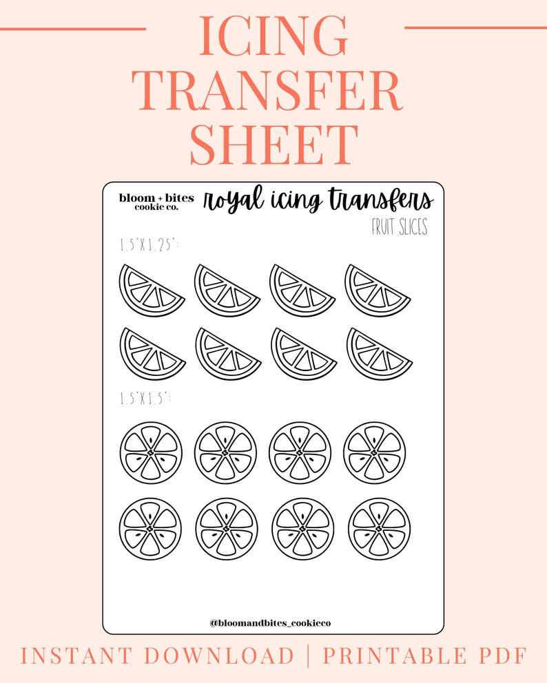 Fruit Slices Royal Icing Transfer Template Printable Fruit Slices Icing ...