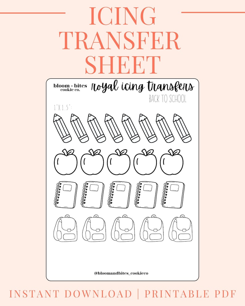 Back to School Icing Transfer Sheets Printable Pencil Transfer Template ...