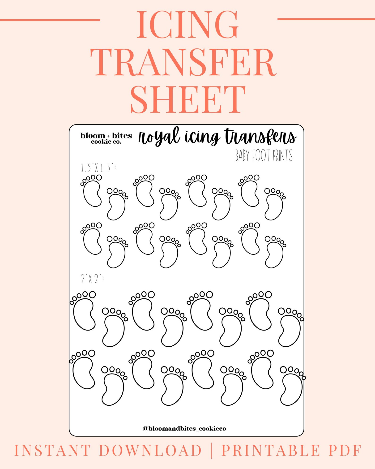 Baby Footprint Royal Icing Transfer Template Printable Footprint Icing ...