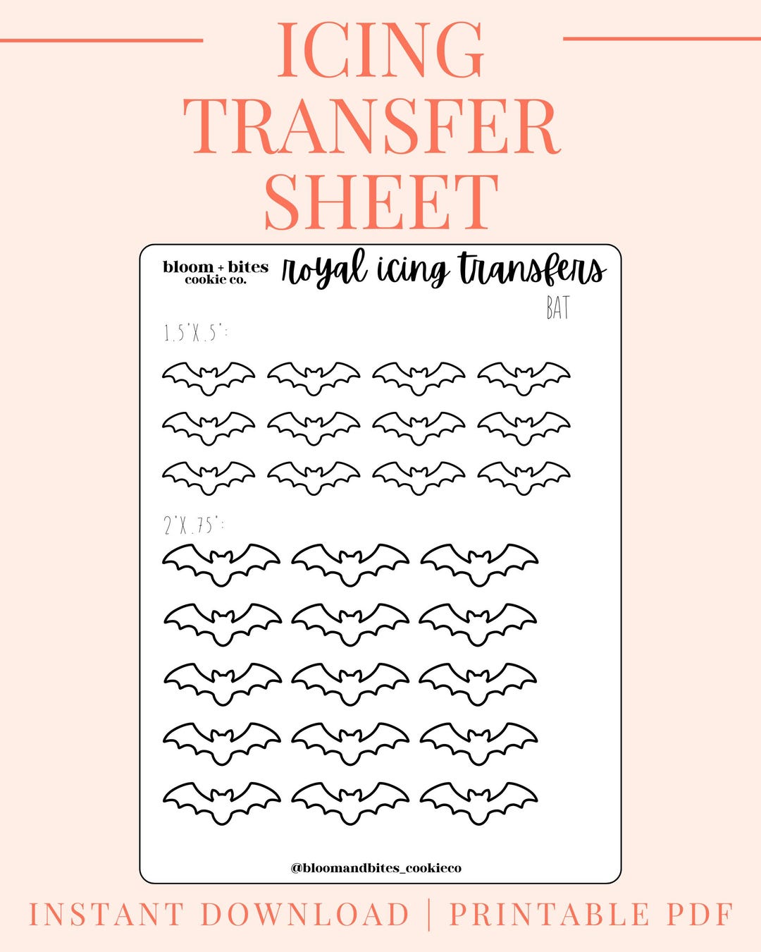 Bat Royal Icing Transfer Template Printable Bat Transfer Sheet - Etsy