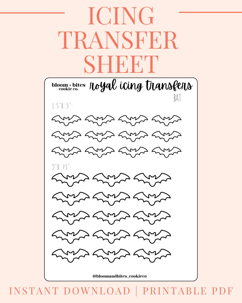 Bat Royal Icing Transfer Template Printable Bat Transfer Sheet - Etsy