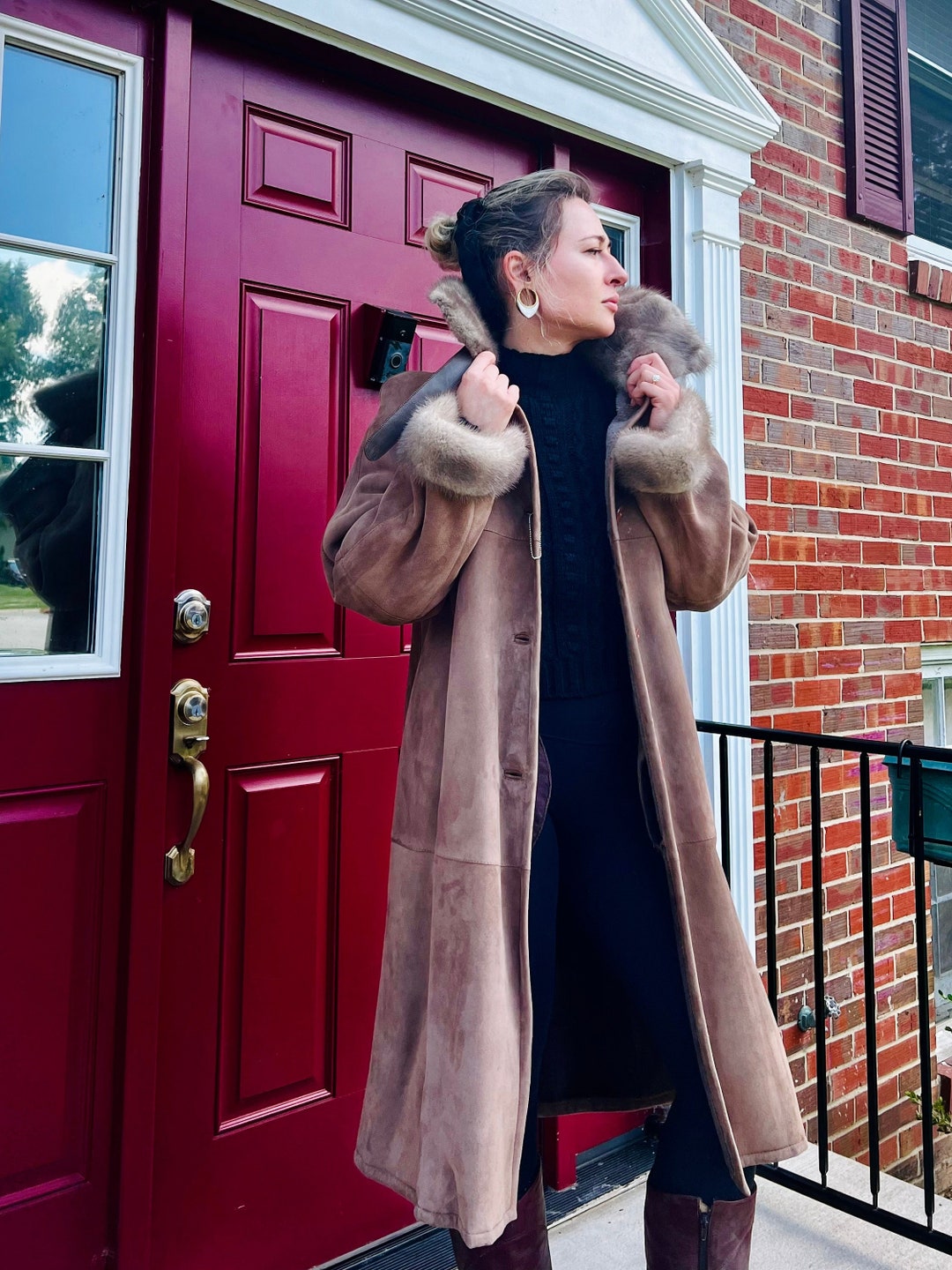 Lemonti Lambskin Suede Coat With Mink Fur Collar and Cuffs Women's Size ...