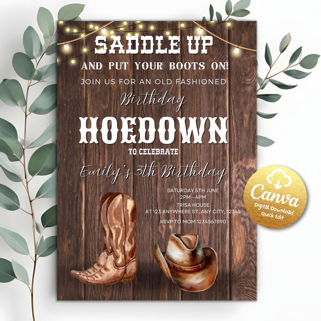 Western Hoedown Birthday Invitation, Saddle up Birthday, Printable ...