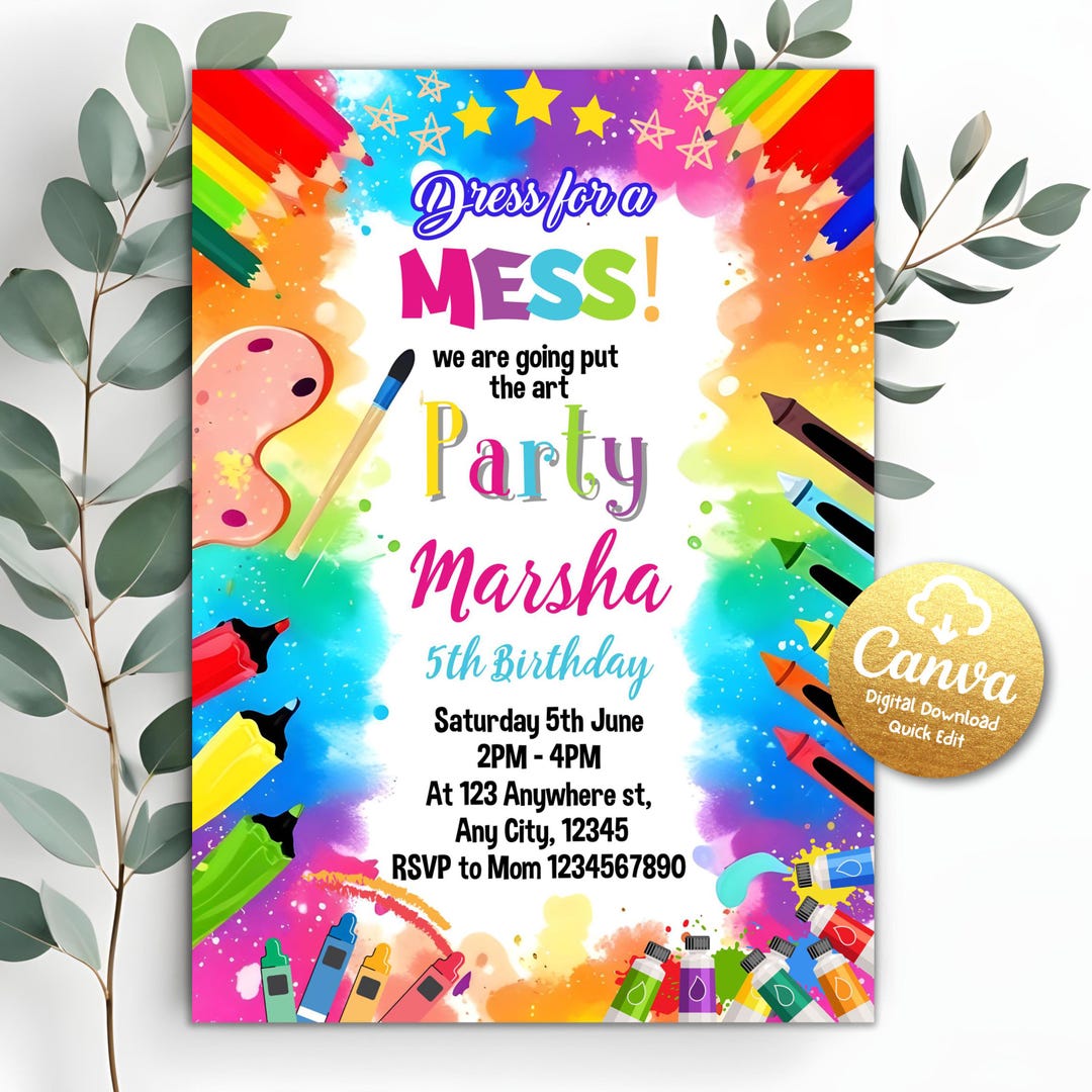 Painting Art Birthday Invitation, Art Party Birthday Invite, Girl Craft ...