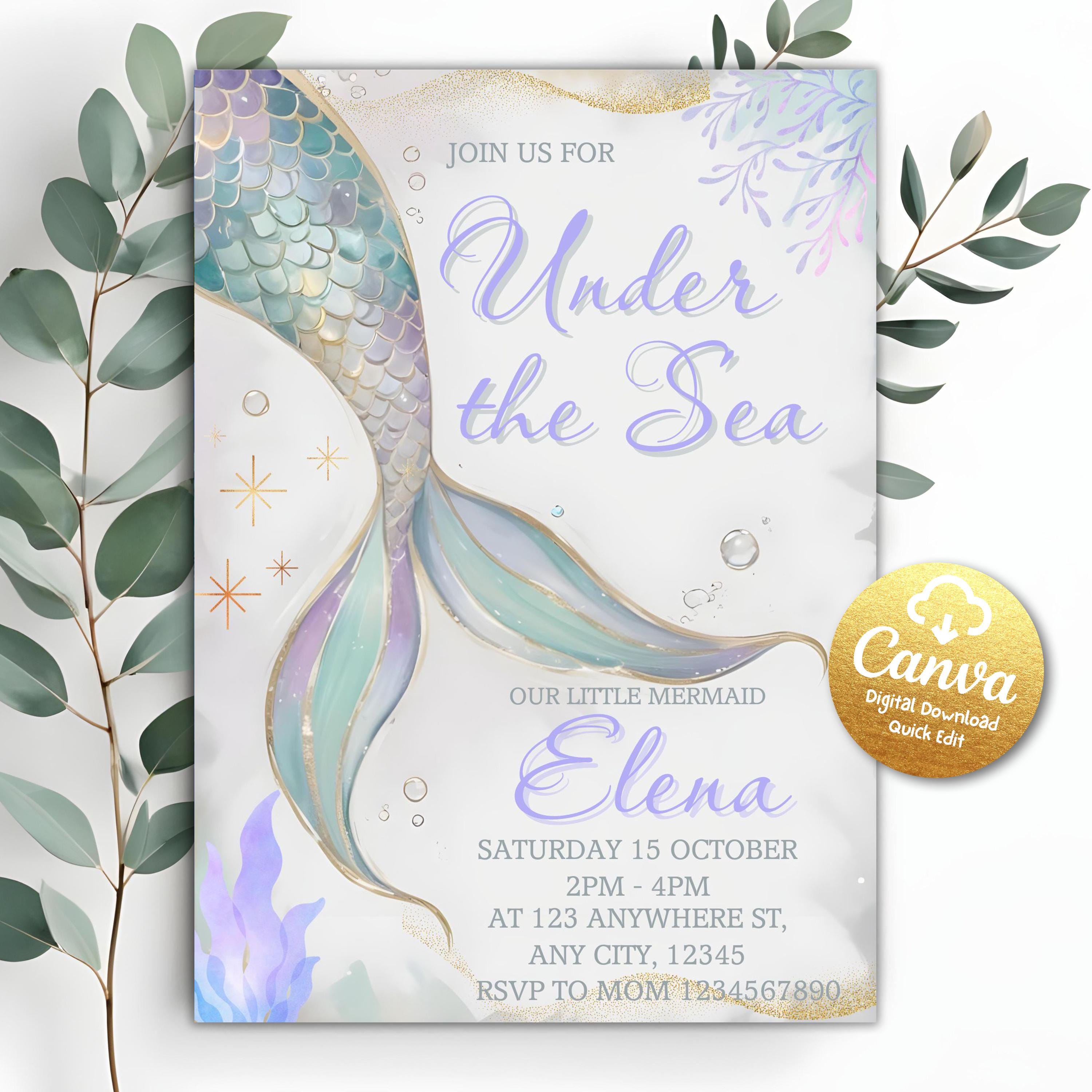 Editable Mermaid Birthday Invitation, Under the Sea Birthday Invitation ...