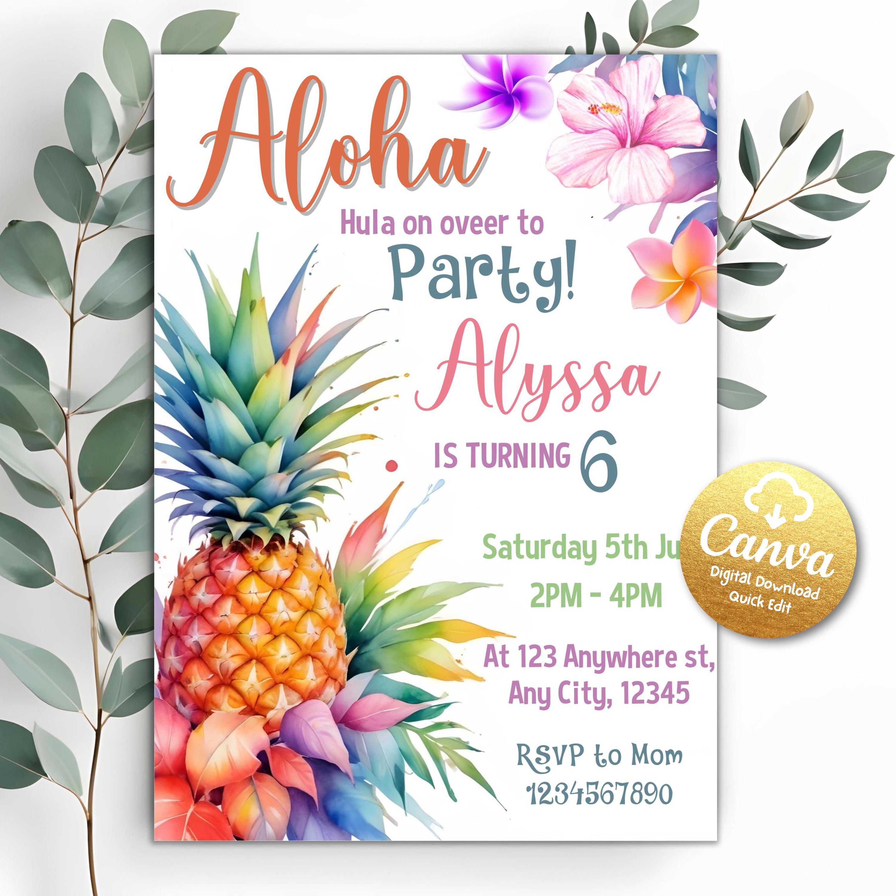 Aloha Party Invitation, Aloha Birthday Invitation, Pineapple Birthday ...