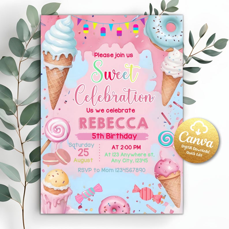 Sweet Party Invitation, Candy Land Party Invite, Sweets Candy Birthday ...