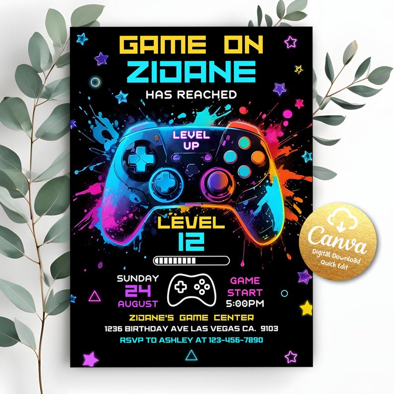 Editable Video Game Birthday Invitation, Video Game Party Invitation ...
