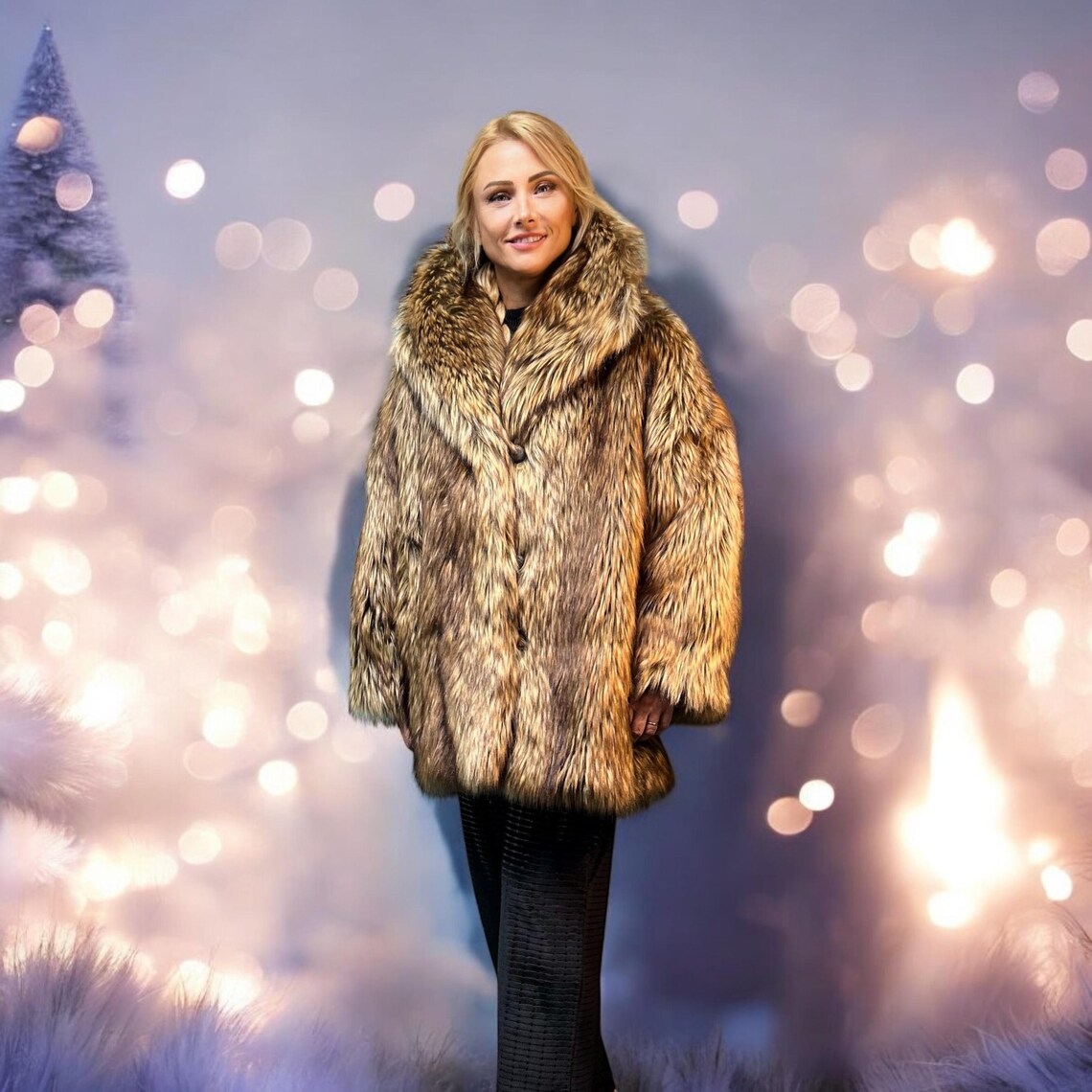 Brown Wolf Faux Fur Coat - Etsy