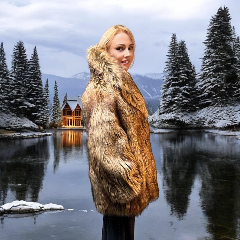 Brown Wolf Faux Fur Coat - Etsy