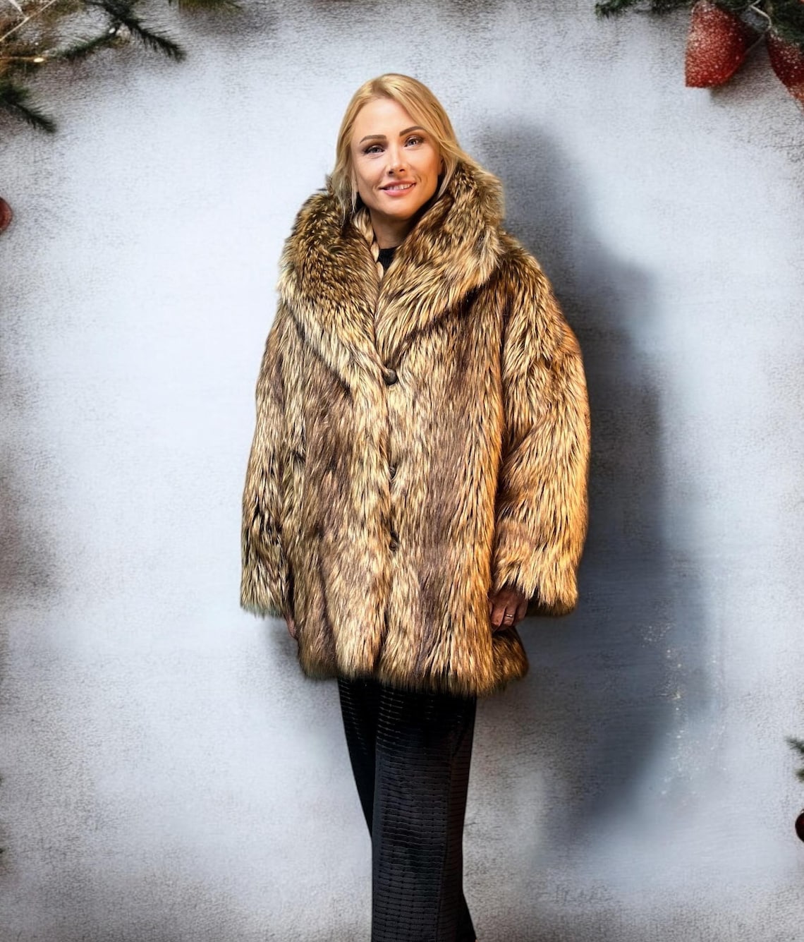 Brown Wolf Faux Fur Coat - Etsy