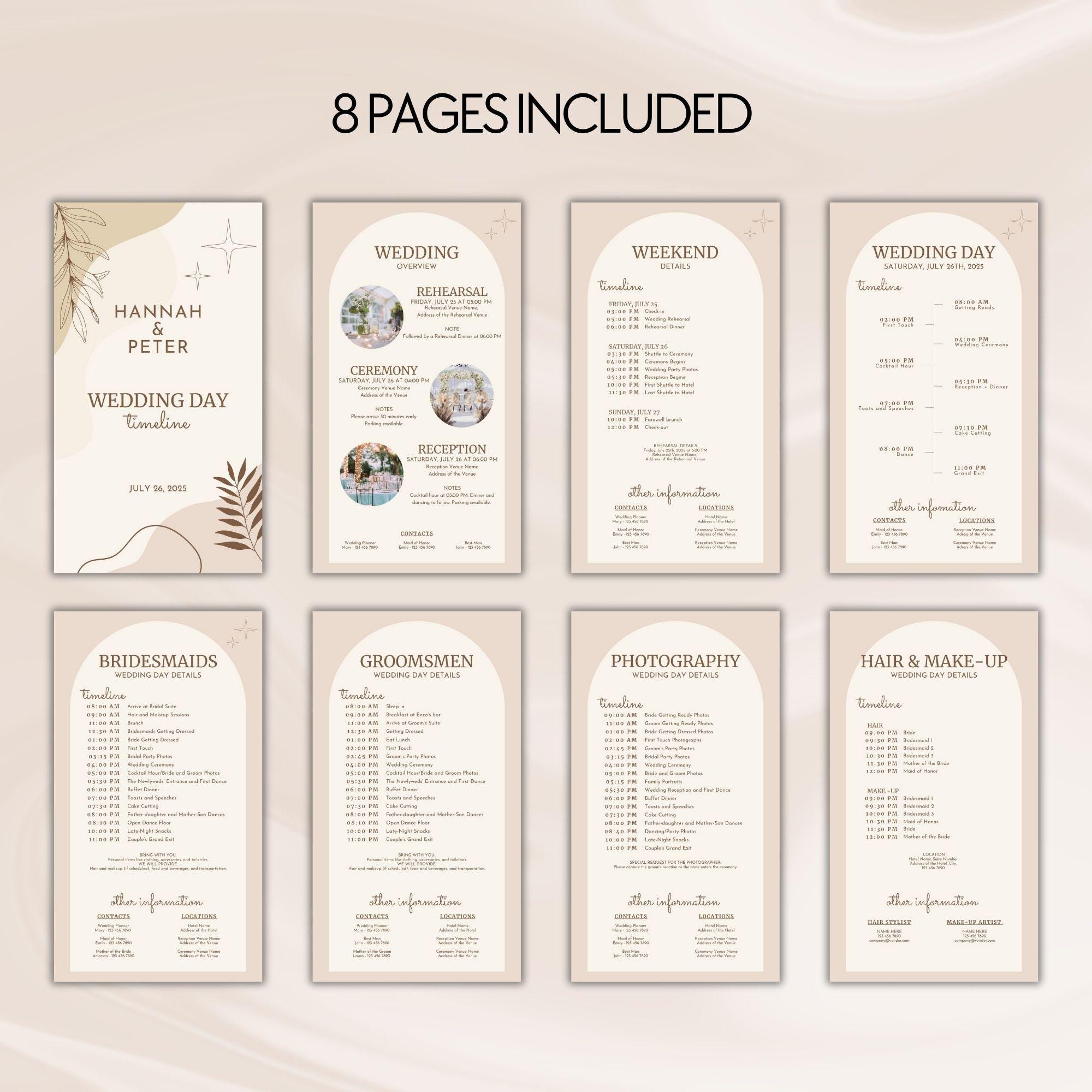 Mobile Boho Wedding Timeline Canva Template, Wedding Day Digital ...