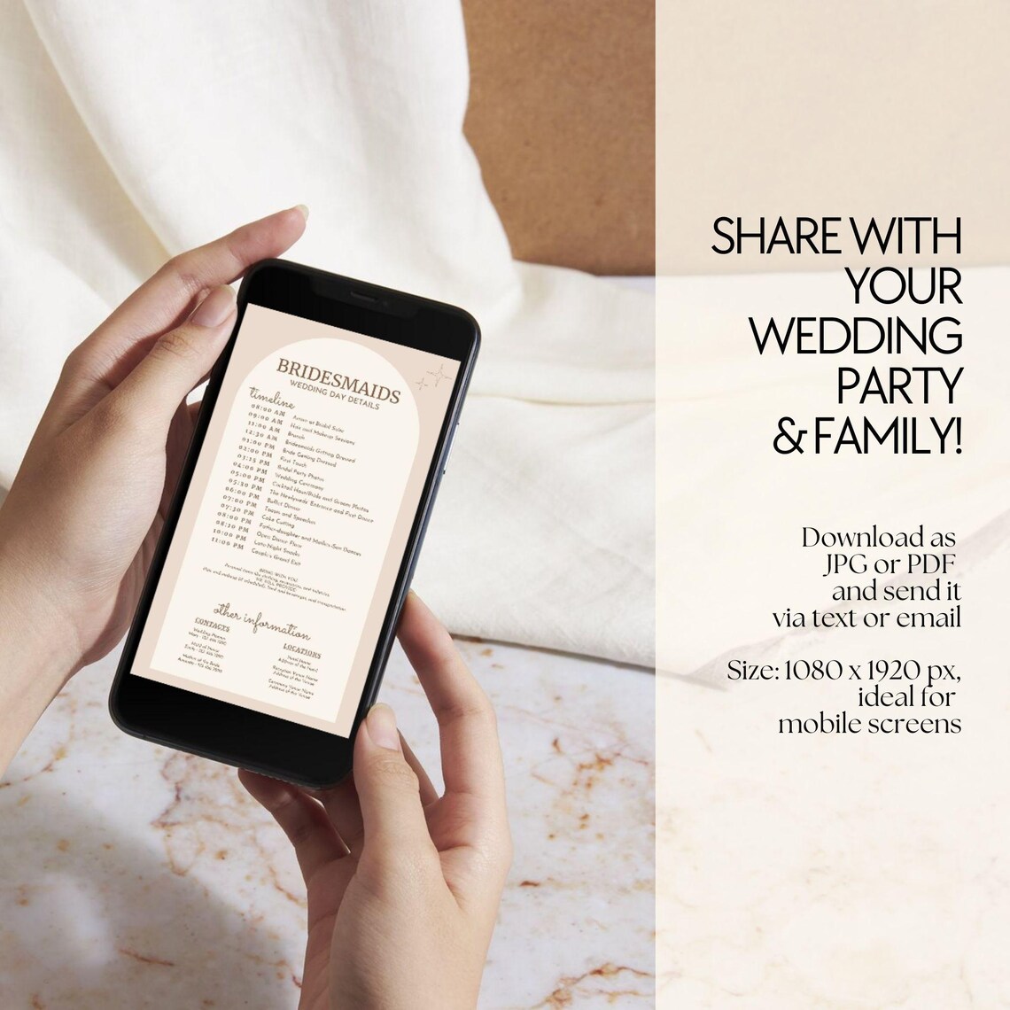 Mobile Boho Wedding Timeline Canva Template, Wedding Day Digital ...