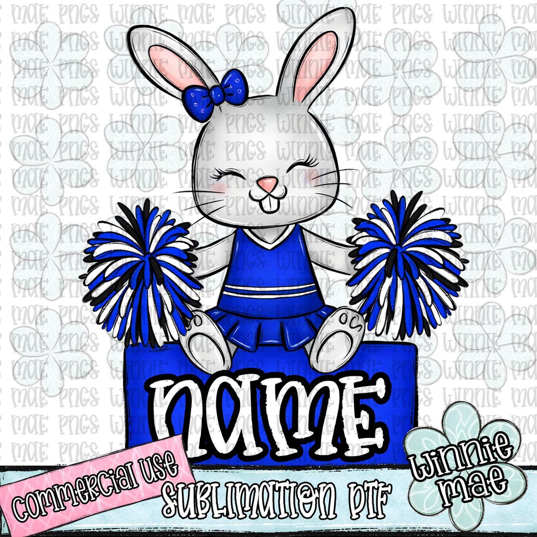 Cheerleader Girl Bunny Easter Nameplate Blue Team Sublimation File PNG ...