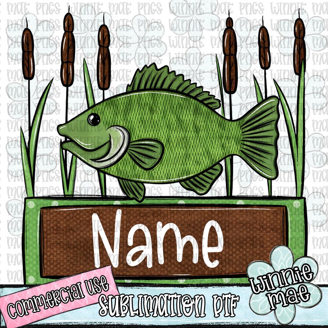 Bass Fish Nameplate Add Name Kids Boys Dad, Grandad Sublimation PNG ...